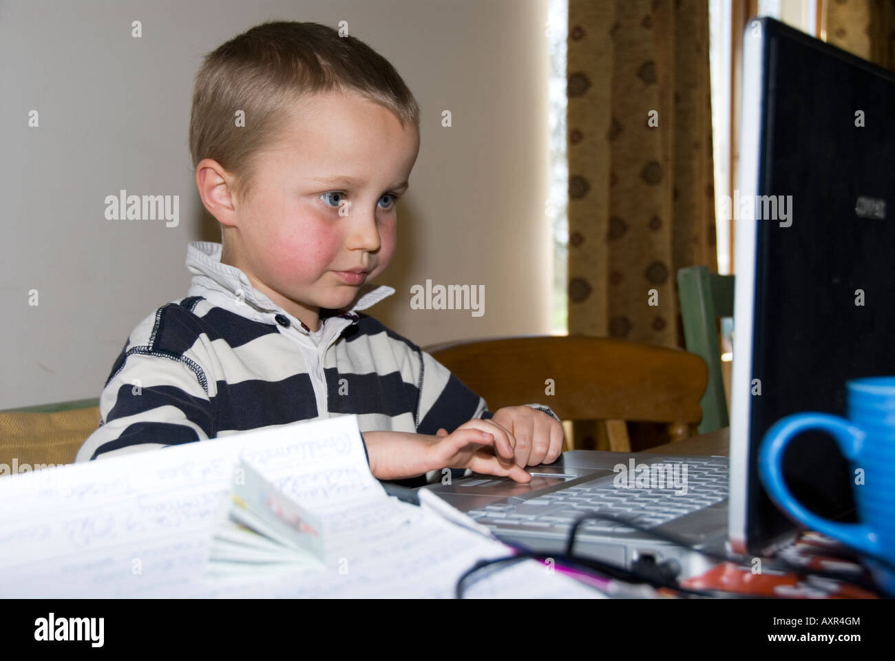 Stock photo of an eight year old boy playing computer games on the ...
