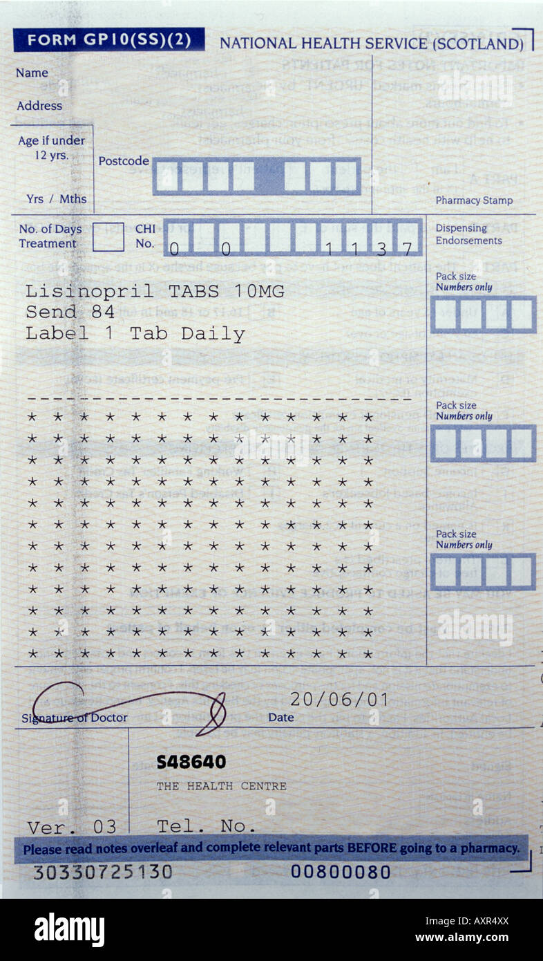 Prescription form nhs hi-res stock photography and images - Alamy