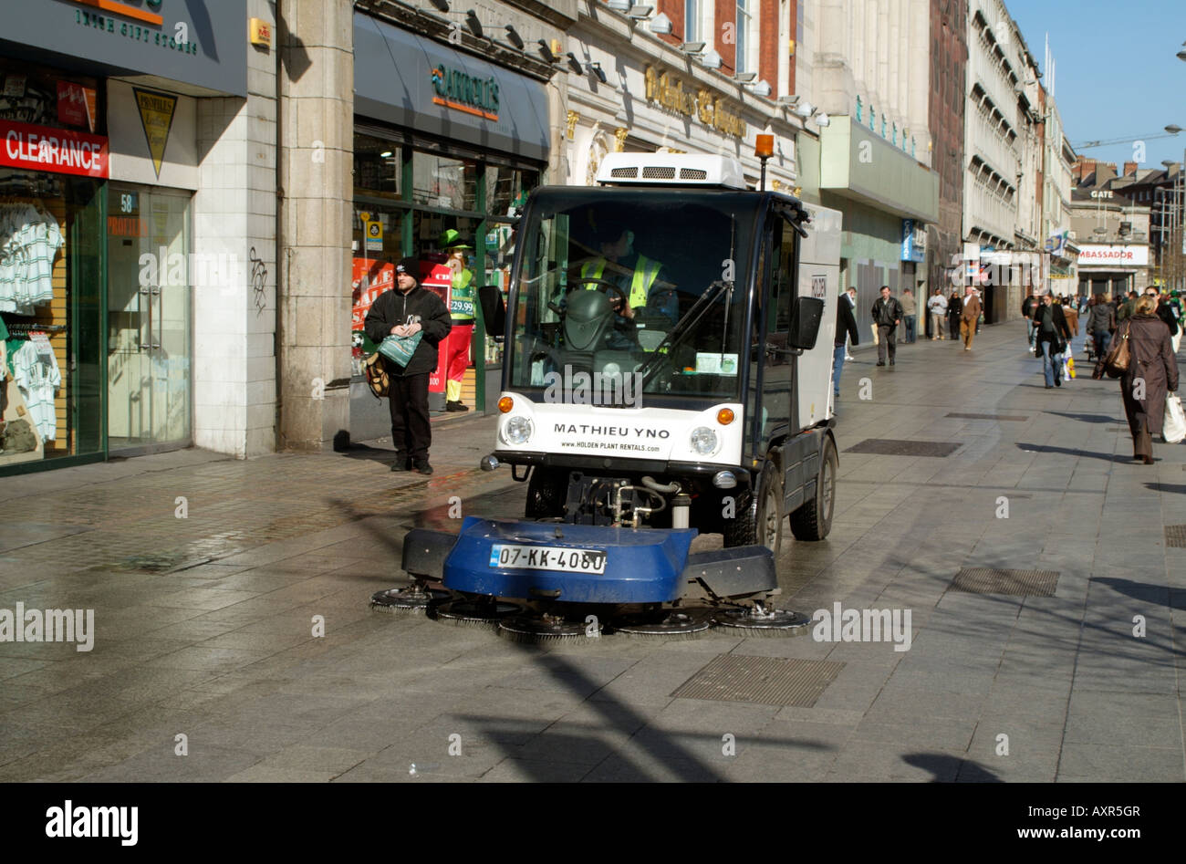 Mechanical Street Sweeper OConnell Street Dublin City Pavement Cleaning ...