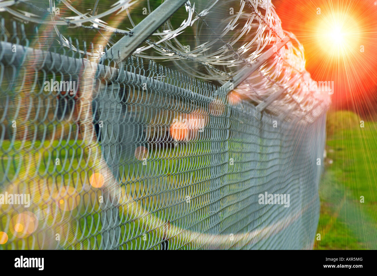 prison chain link security fence with barbed razor wire Stock Photo - Alamy