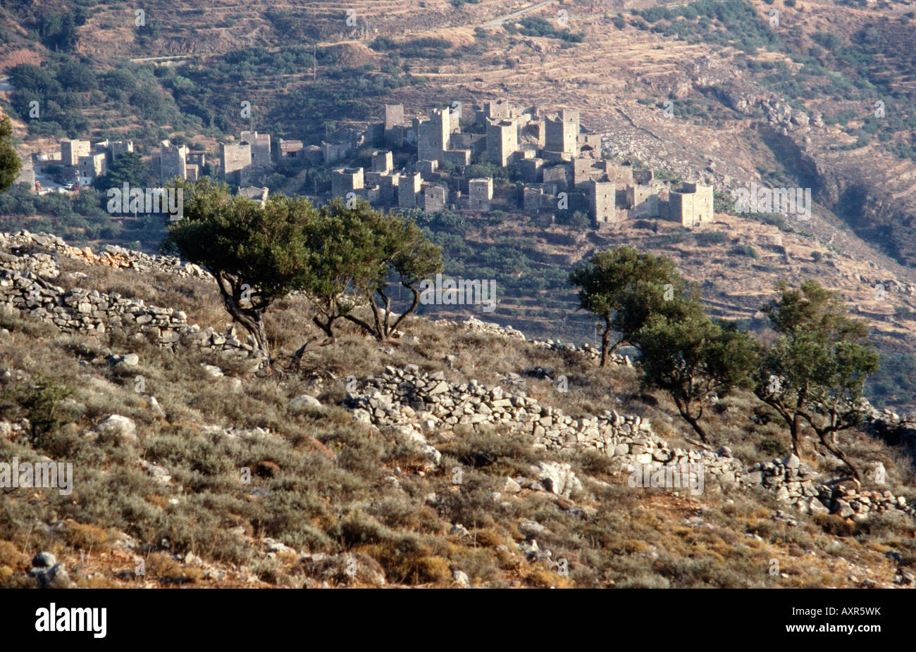 Looking down on the old Maniot village of Vathia and its tower houses ...