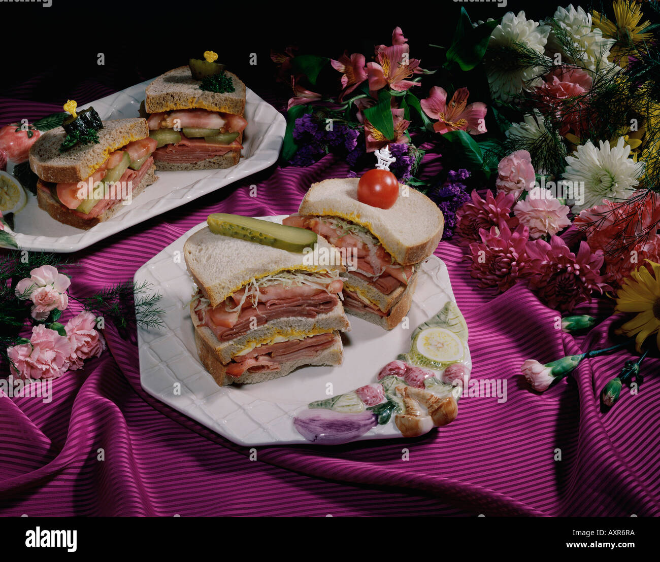 Ham sandwiches on plates Stock Photo - Alamy