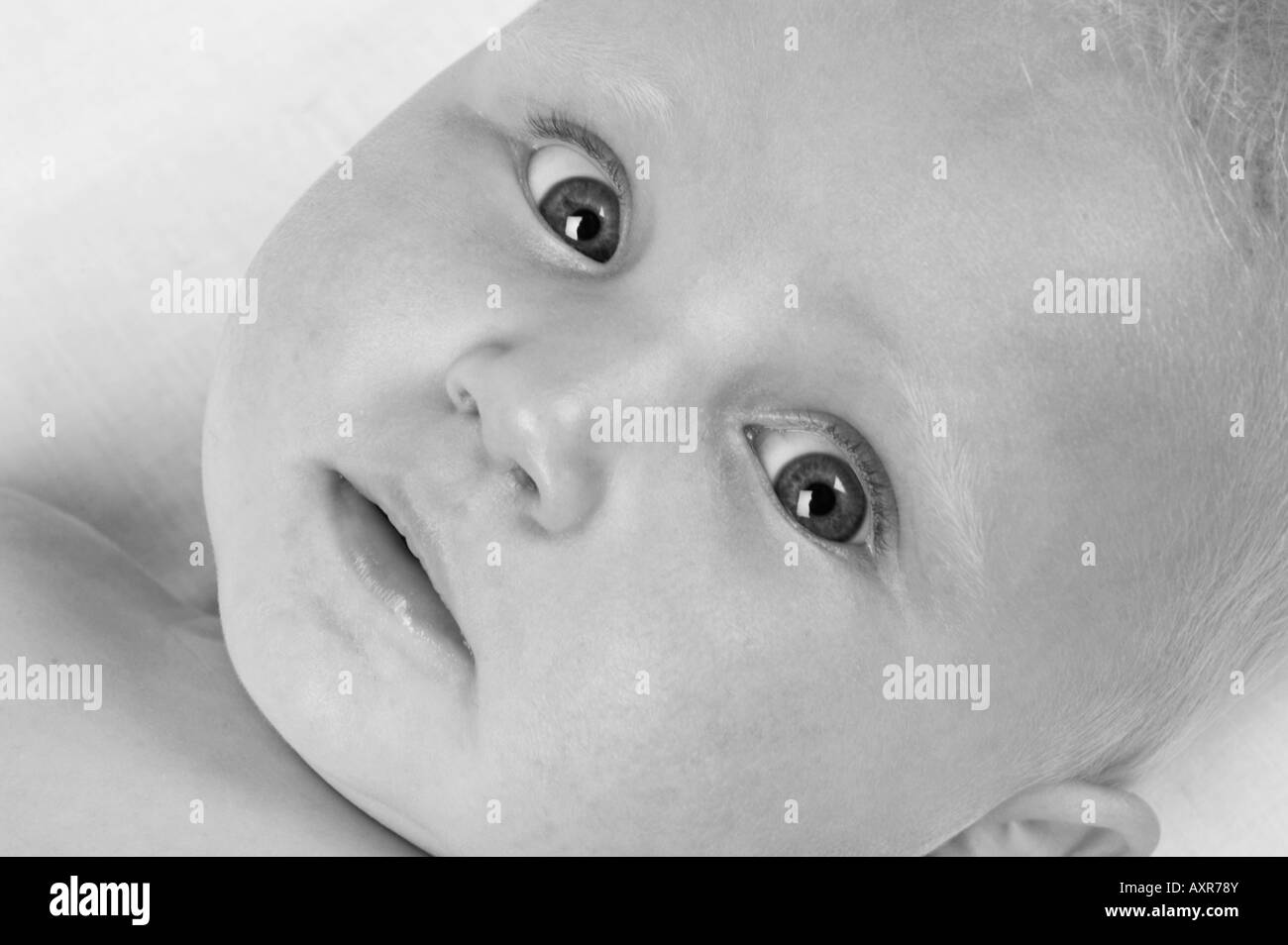 Baby face 4 month old baby girl Black and White Stock Photos & Images ...