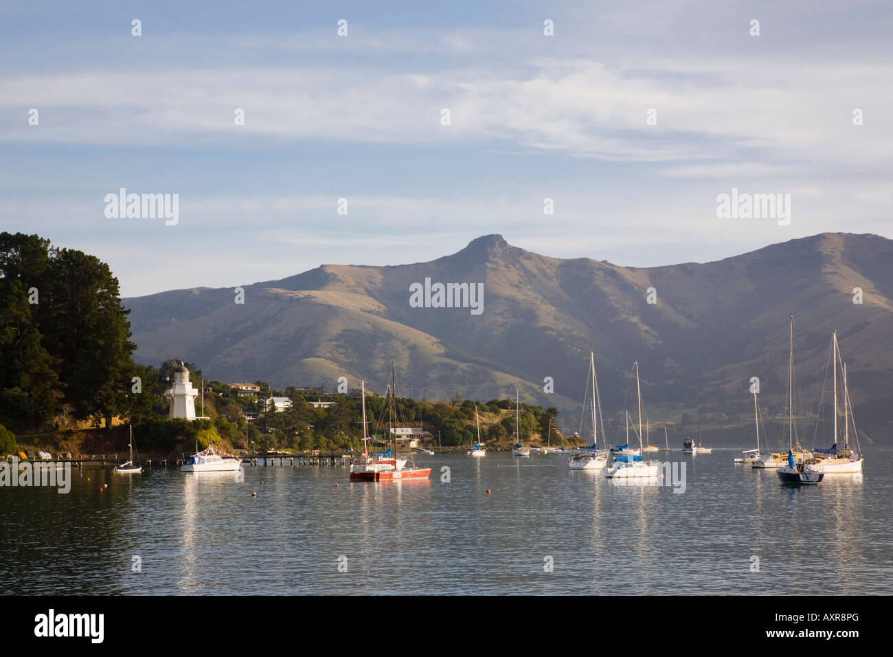 View across French Bay Akaroa "Banks Peninsula" South Island New ...