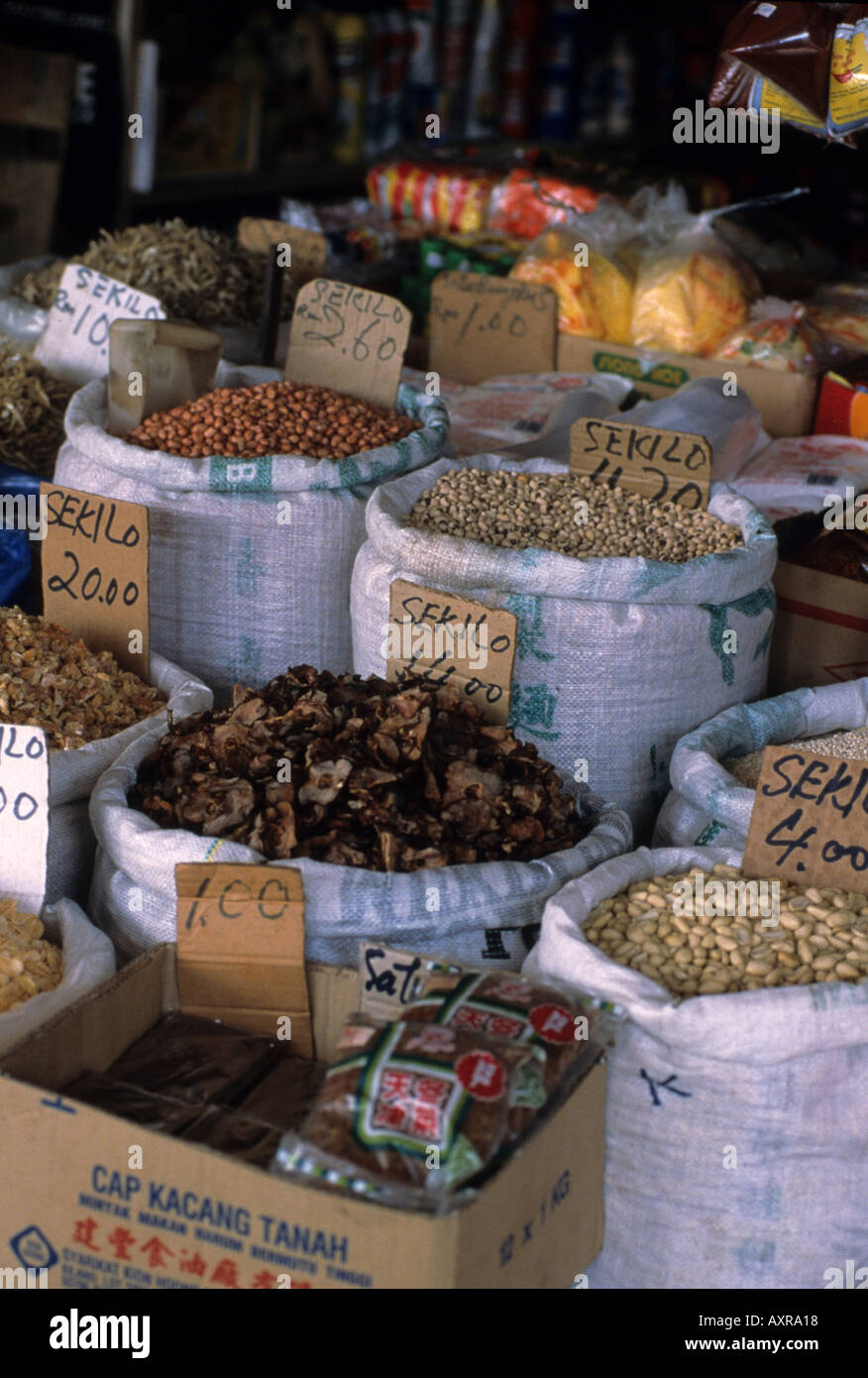 Dried foods at an outdoor market Kuching Sarawak Malaysia Stock Photo ...