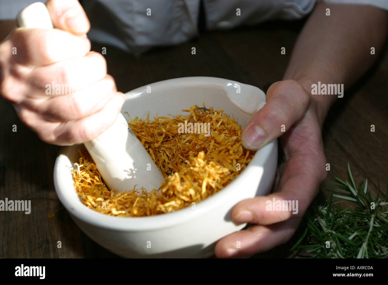 grinding ingredients for hand made soap in pestel and mortar Stock ...