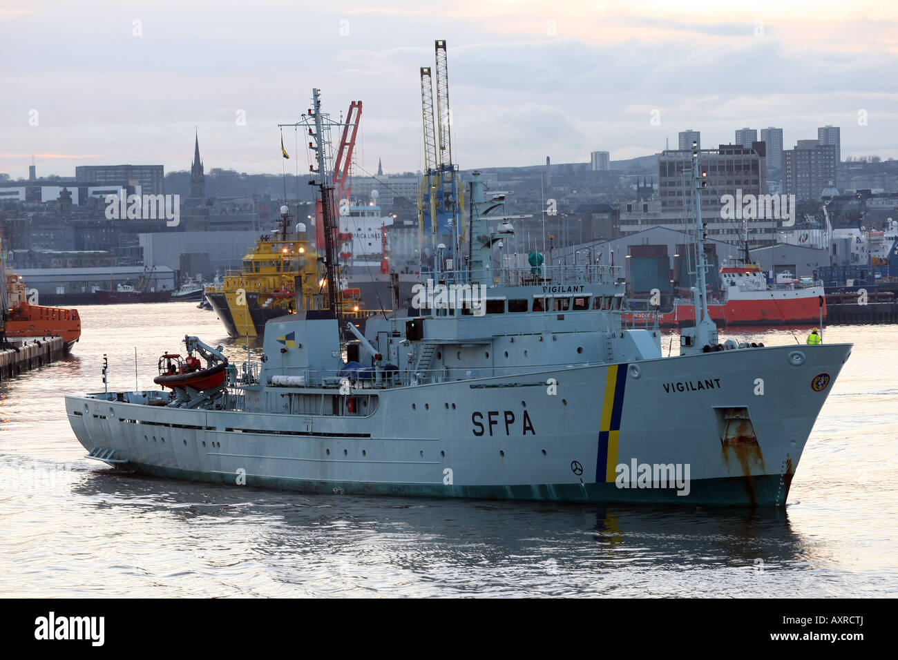 Scottish Fisheries Protection Agency Vessel Vigilant leaving Aberdeen ...