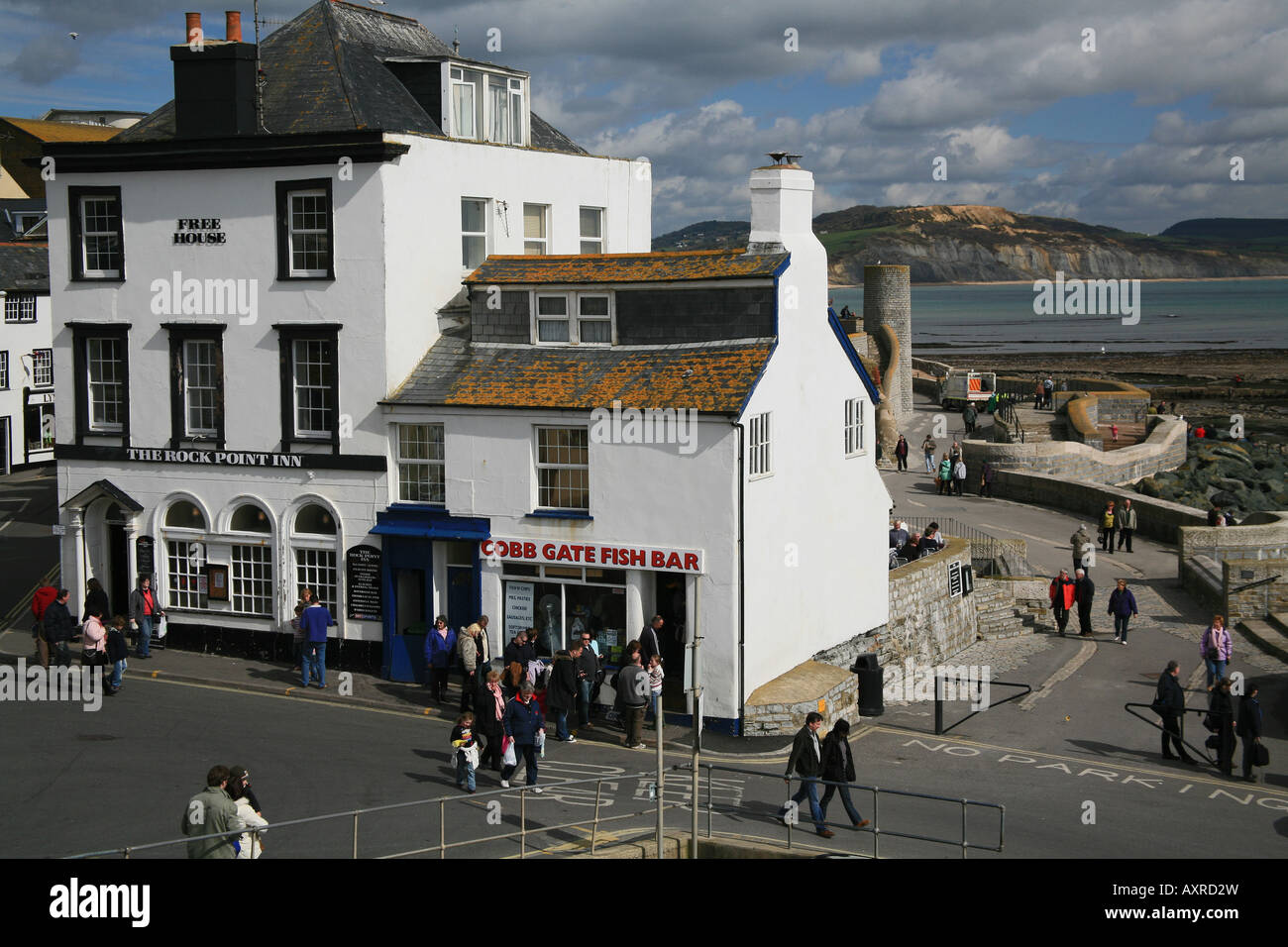 Fish & Chip shop and Inn, Cobb Gate, Lyme Regis, Dorset, UK Stock Photo ...