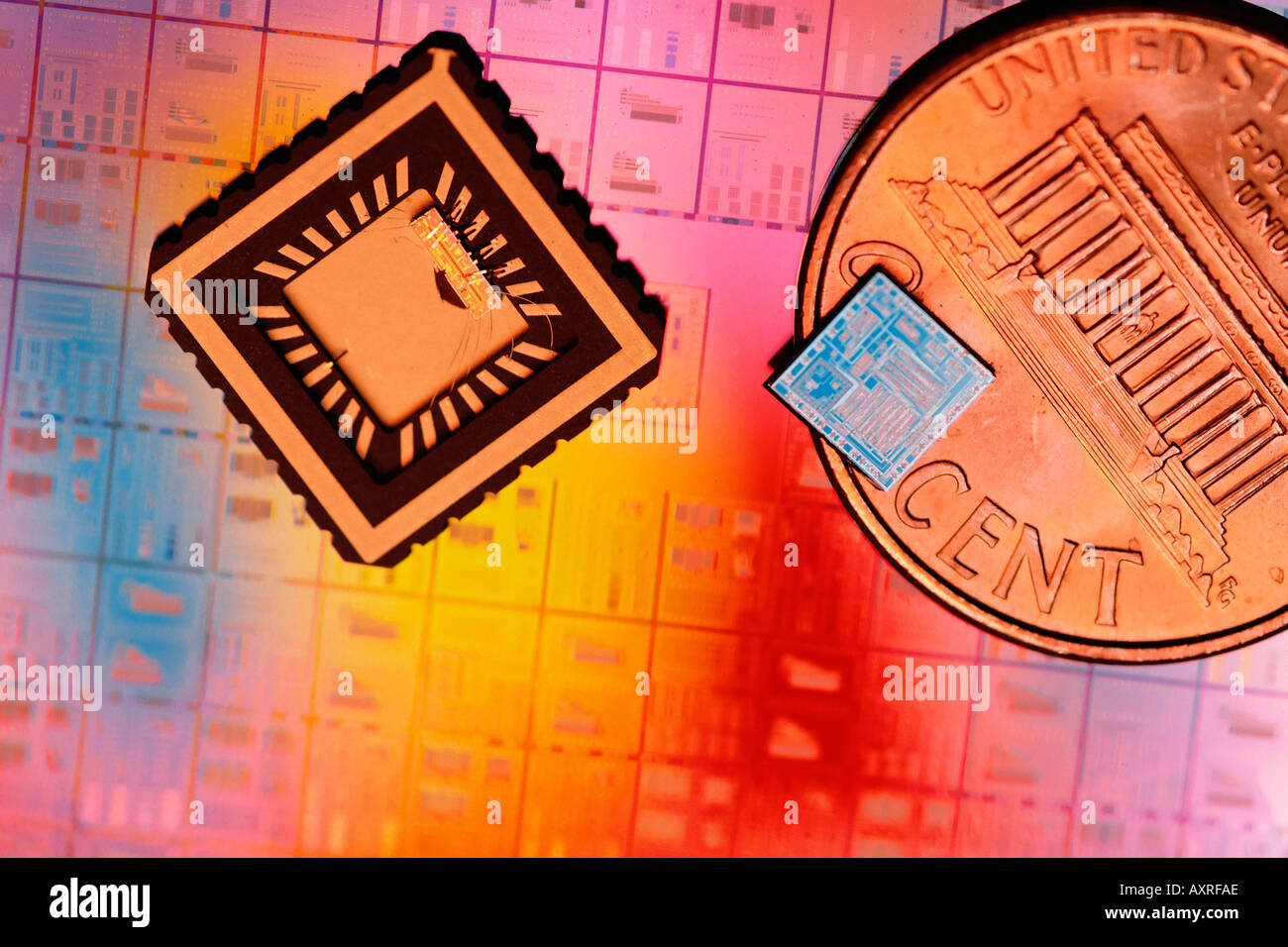 Silicon IC Chip Sized Next to Penny Stock Photo - Alamy