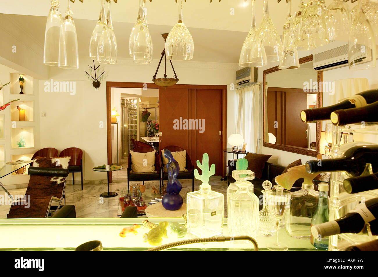 view of living hall from inside the bar counter Stock Photo - Alamy