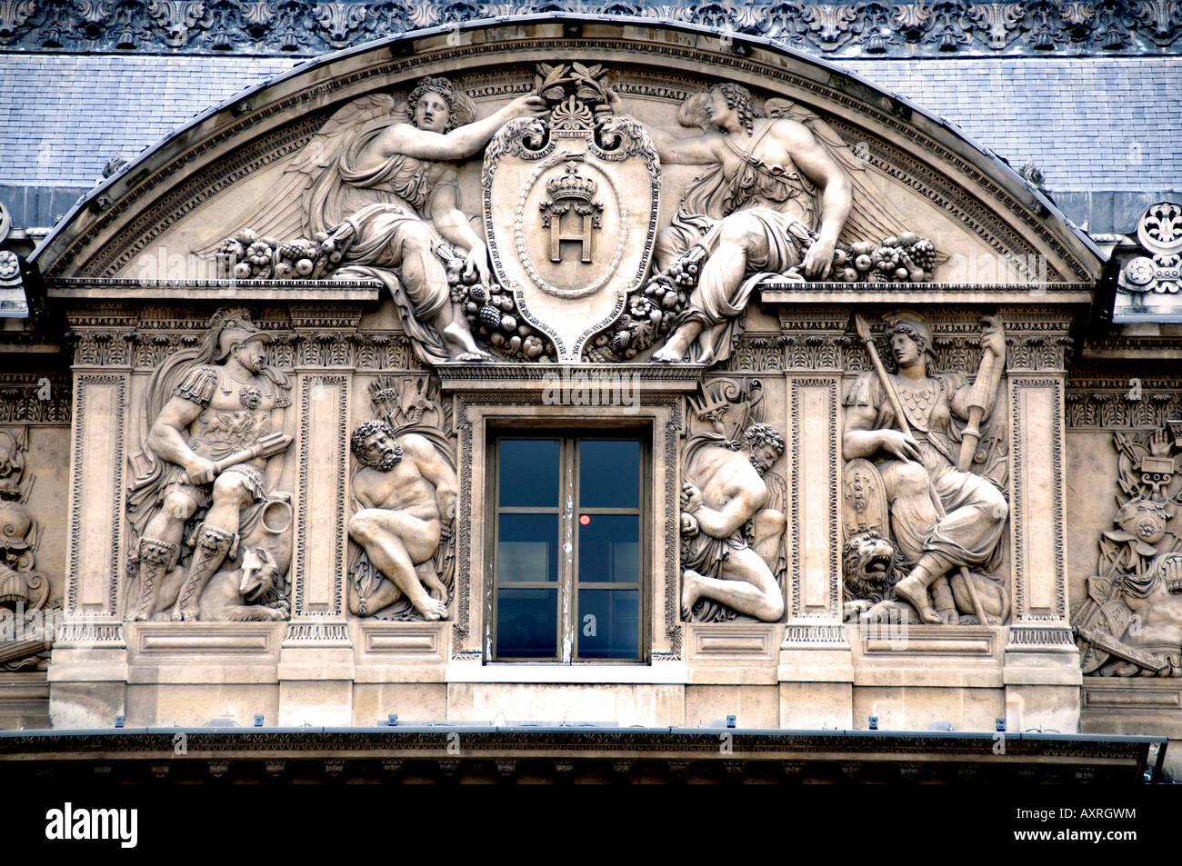 Louvre front façade sculpture statue art artwork culture history Paris ...
