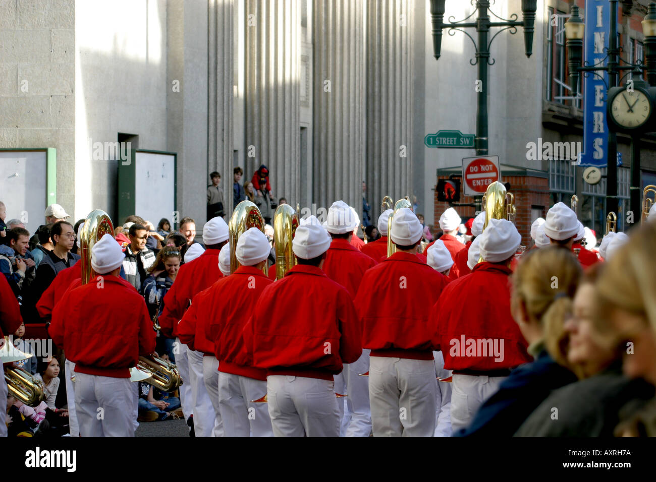 A band playing and marching in a Santa Claus parade Stock Photo - Alamy