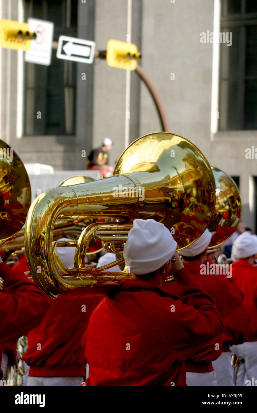 A band playing and marching in the Santa Claus parade Stock Photo - Alamy