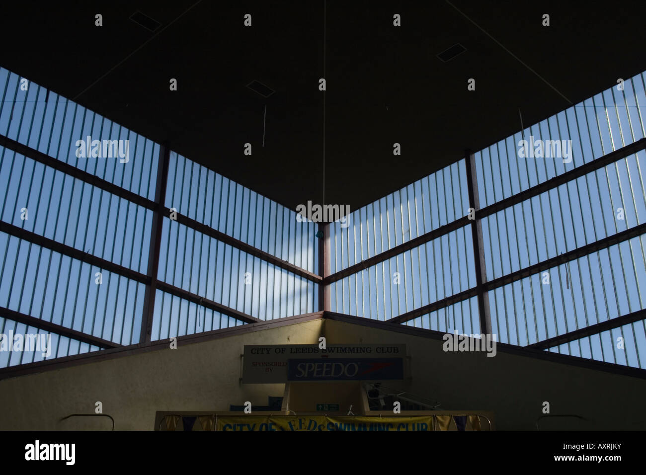 High contrast view of a window in the Leeds International Pool showing ...