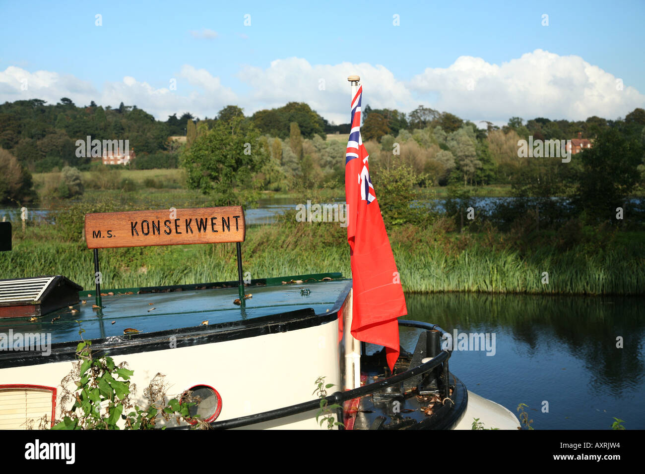 A dutch barge with a union jack flag on it Stock Photo - Alamy