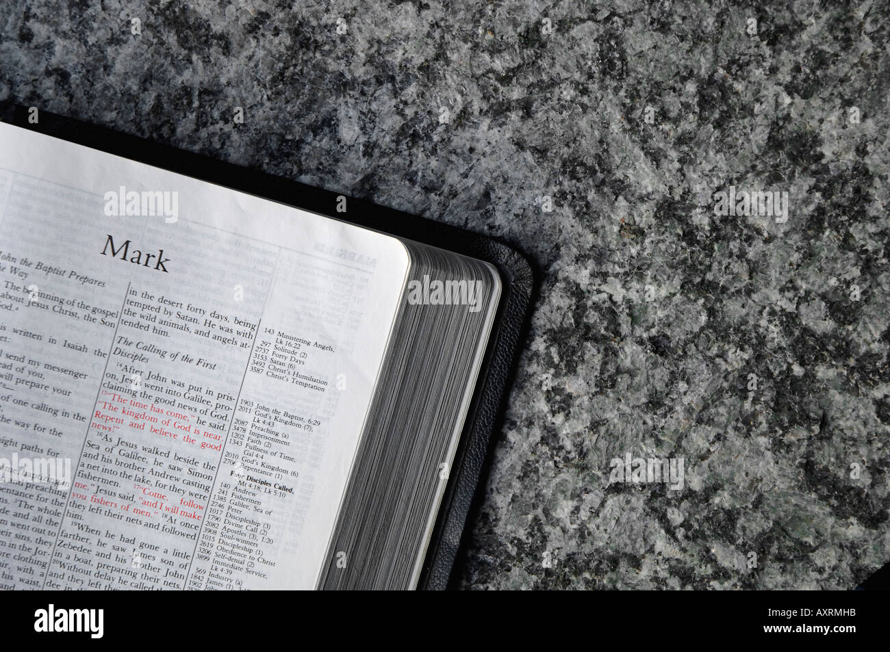 Bible open to Mark Stock Photo - Alamy