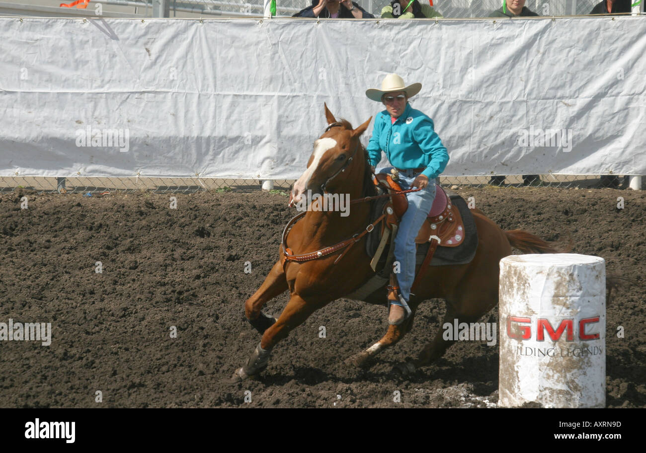 Rodeo , Alberta, Canada, Barrel racing. Competing in a fast and furious ...