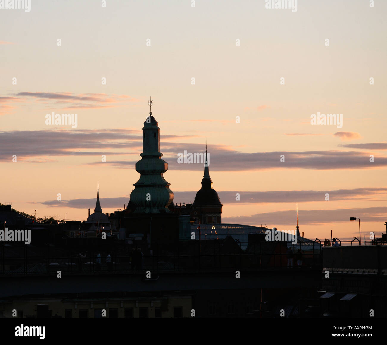 Sunset over pointed spires in downtown Stockholm Stock Photo - Alamy