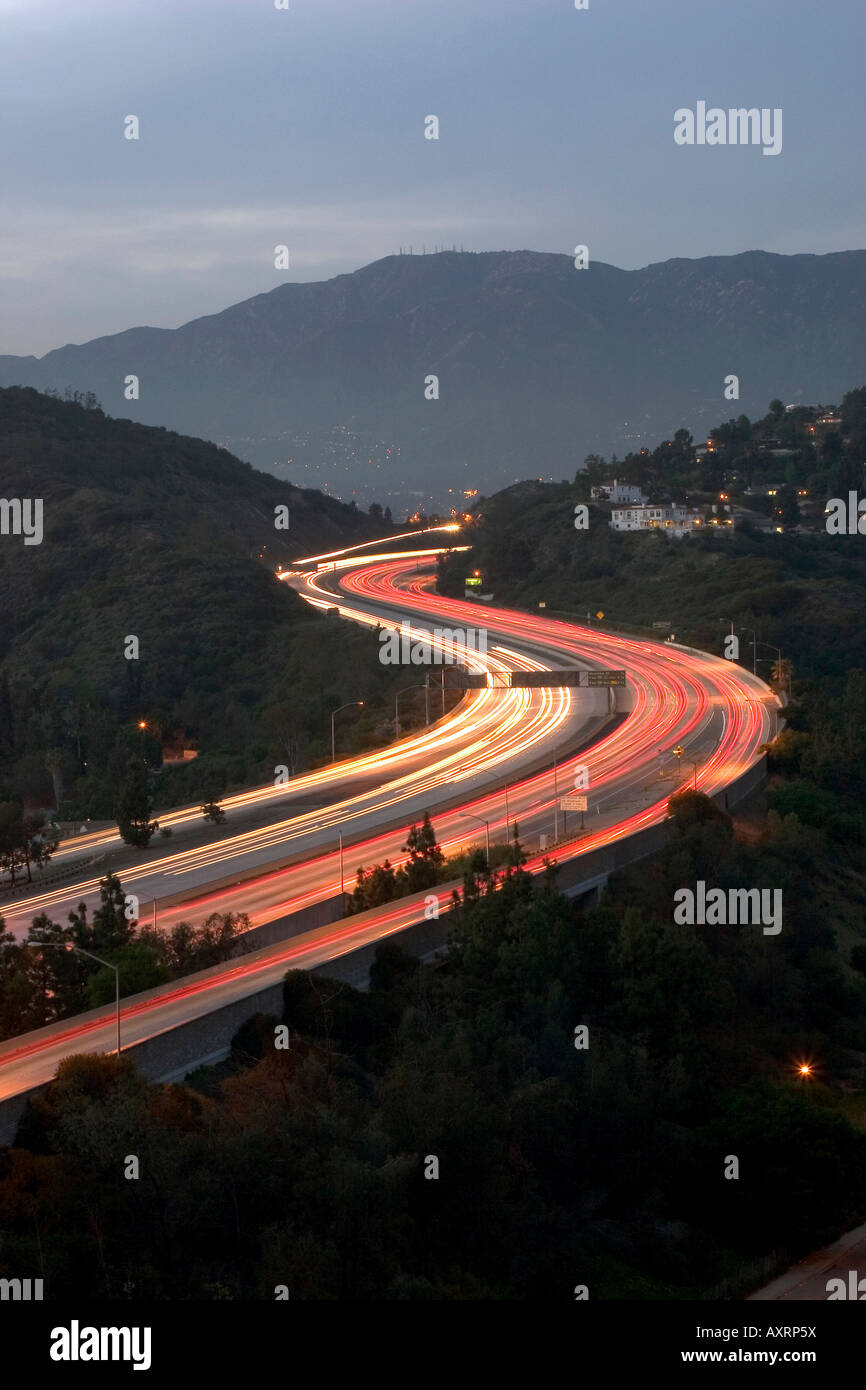 S curves of the Glendale Freeway at dusk in Southern California Stock ...