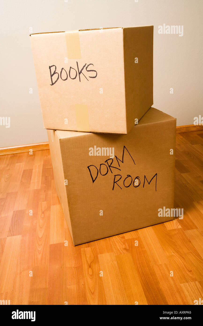 Moving boxes for a post secondary student Stock Photo - Alamy