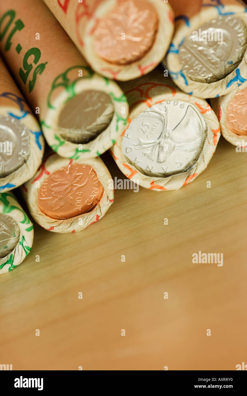 Rolls of Canadian currency Stock Photo - Alamy