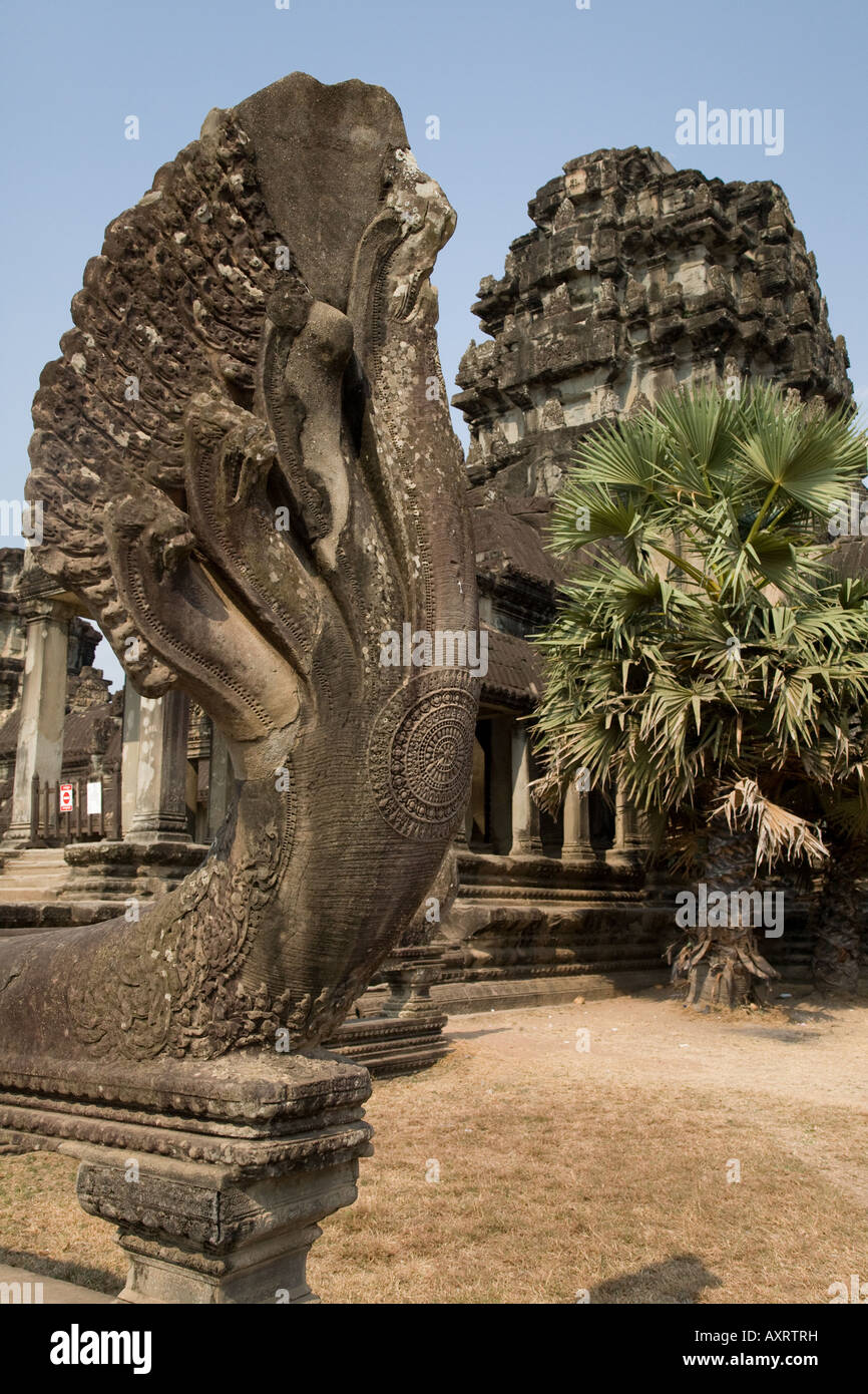 Angkor Wat - seven headed serpent, a palm tree, and a temple tower ...