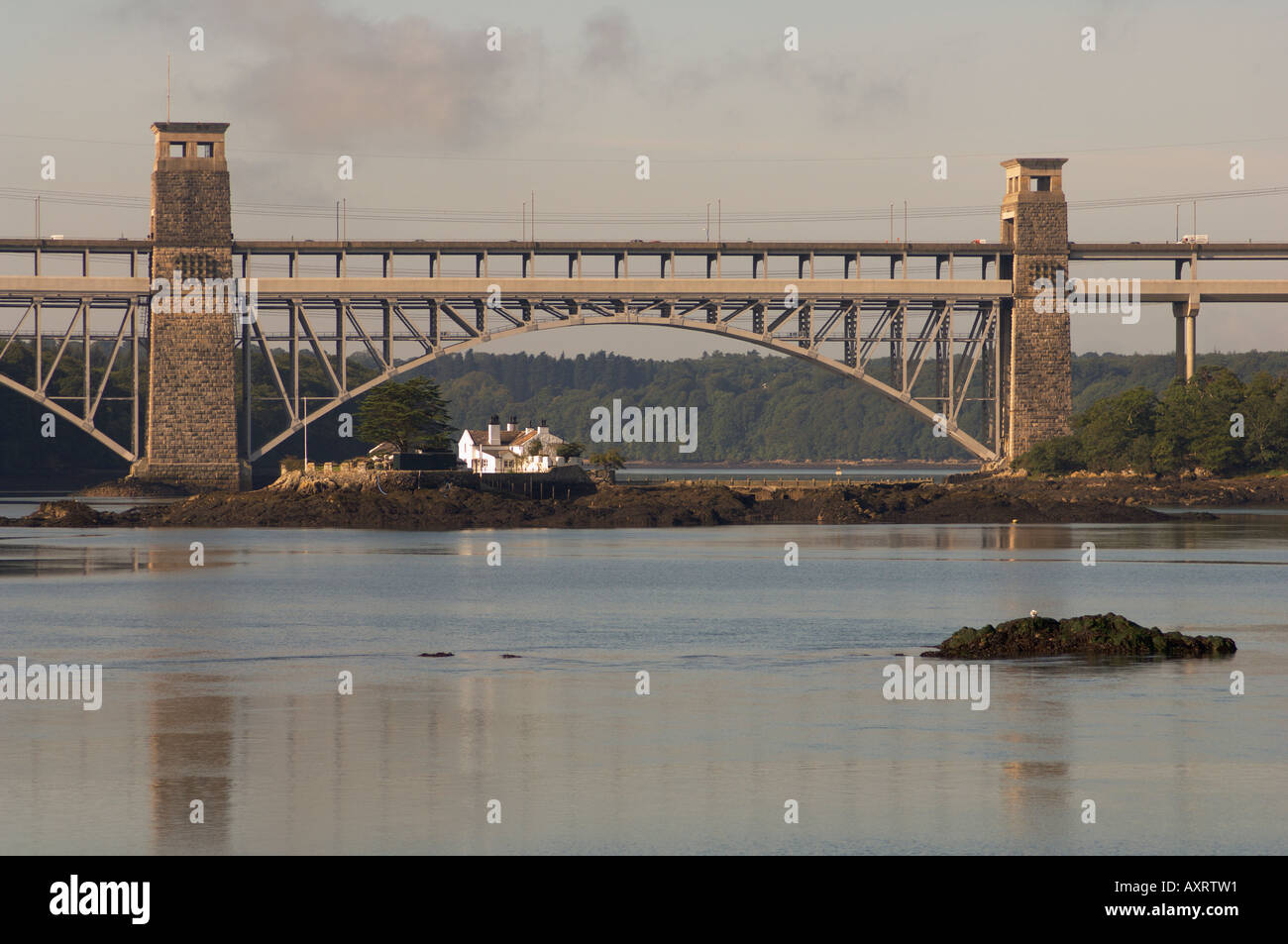 The Britannia Bridge across the Menai Straits Anglesey Stock Photo - Alamy