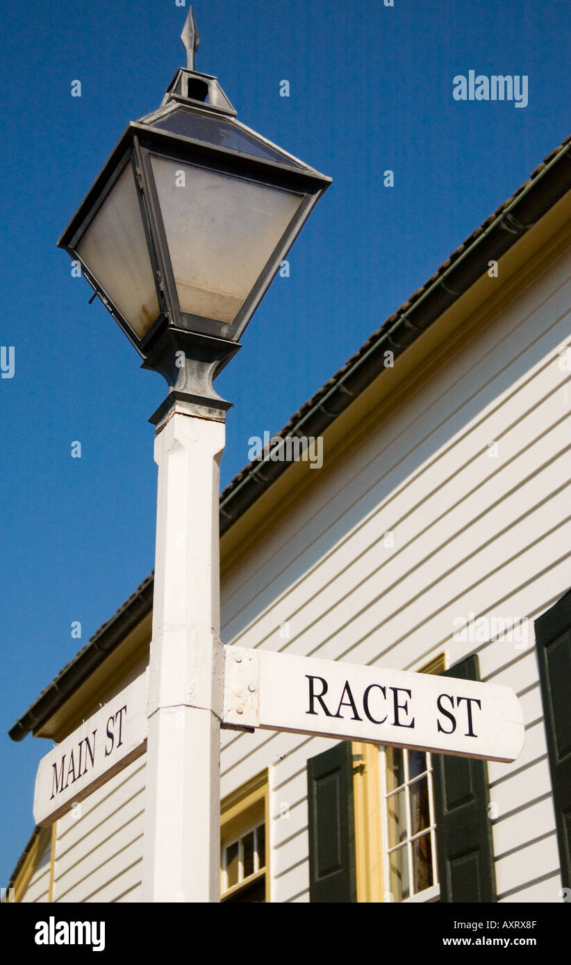 Race St. sign on a historic lamp post in Old Salem, North Carolina. USA ...
