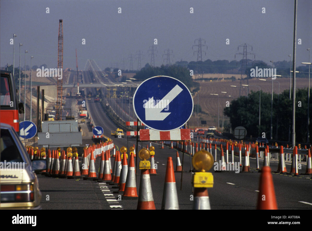 M1 Motorway repairs cause traffic congestion, traffic cones cars ...