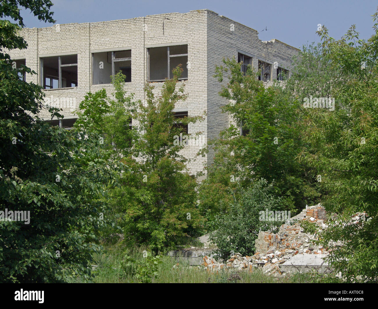 Chernobyl exclusion zone abandoned derelict decaying three storey white ...
