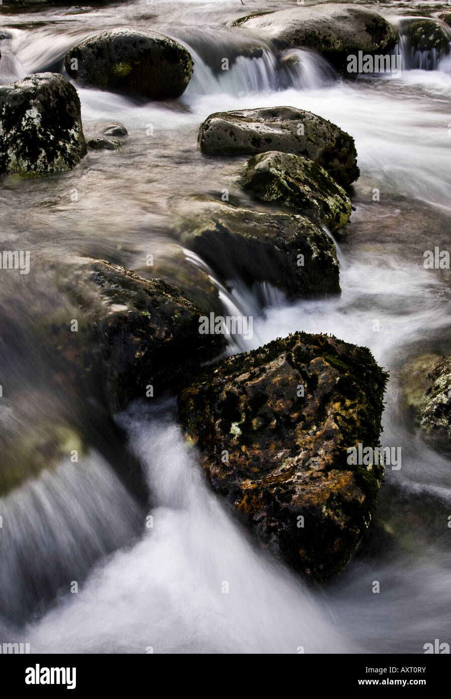fast flowing water around large dark wet rocks Stock Photo - Alamy