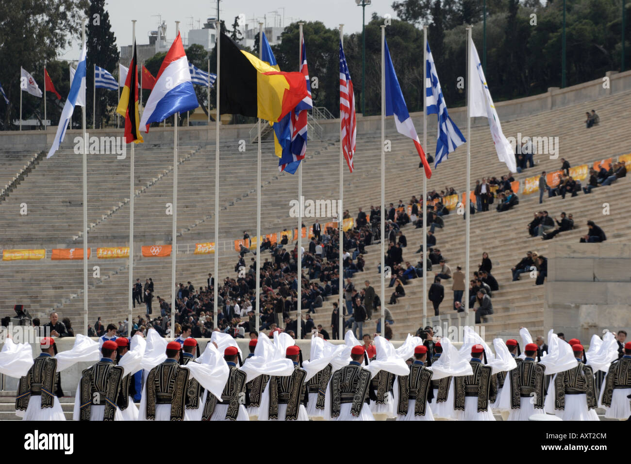 Greek evzone in Panathenaikon stadium for the handing over ceremony of ...