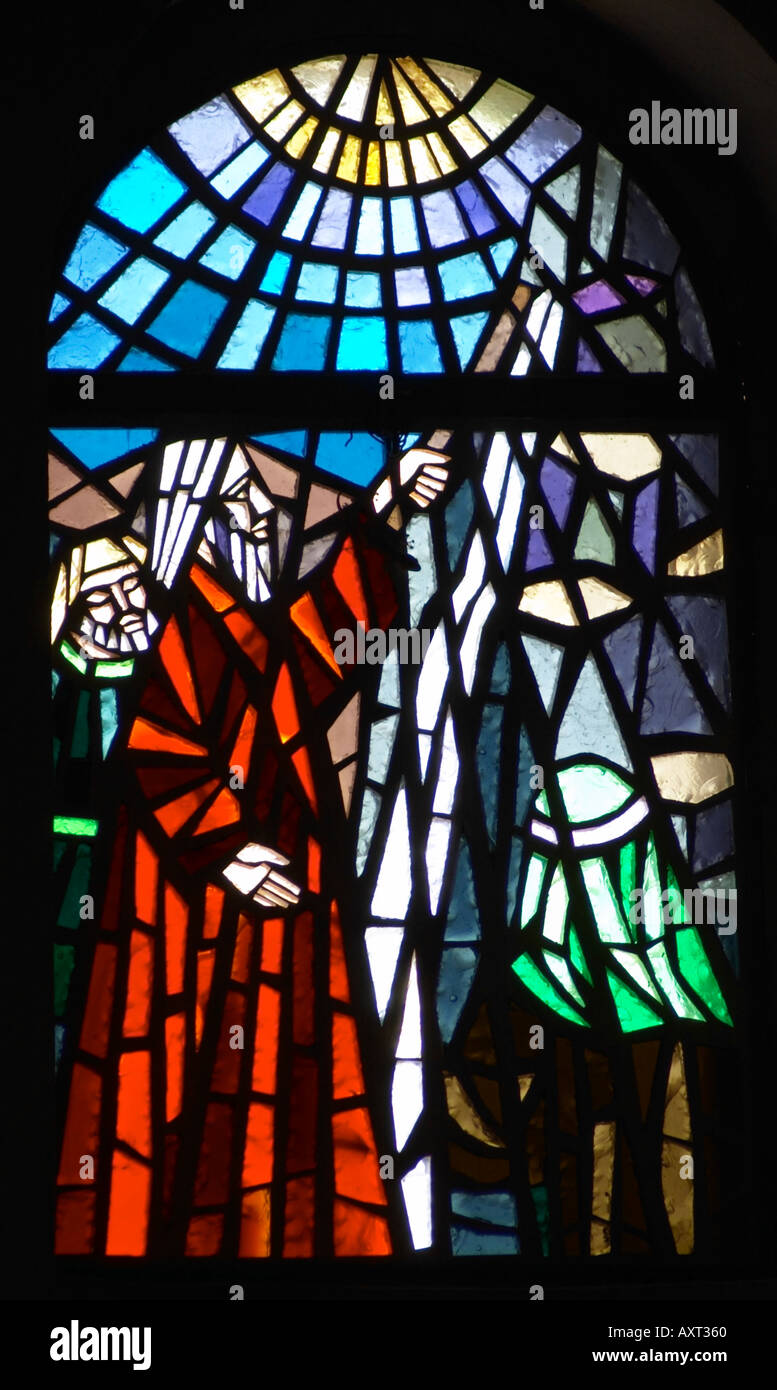 Stained Glass Window in the church on Mount Nebo JordanThe window shows ...