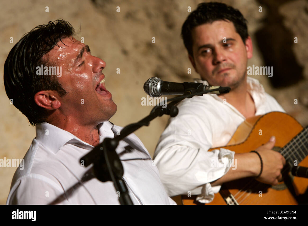 Flamenco singer and guitarist in concert Stock Photo - Alamy