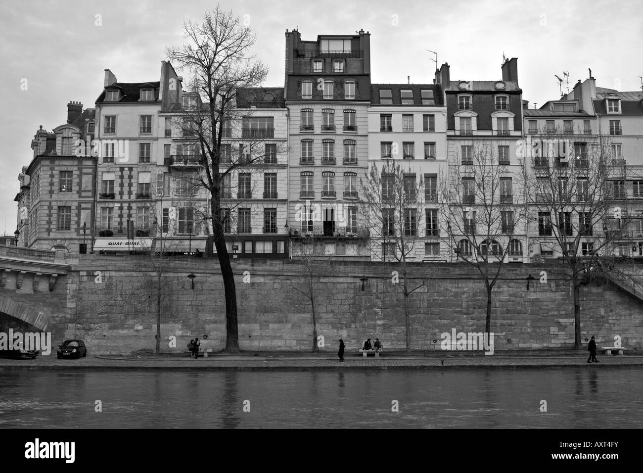 Buildings on the right bank of the Seine River in Paris, France, Europe ...