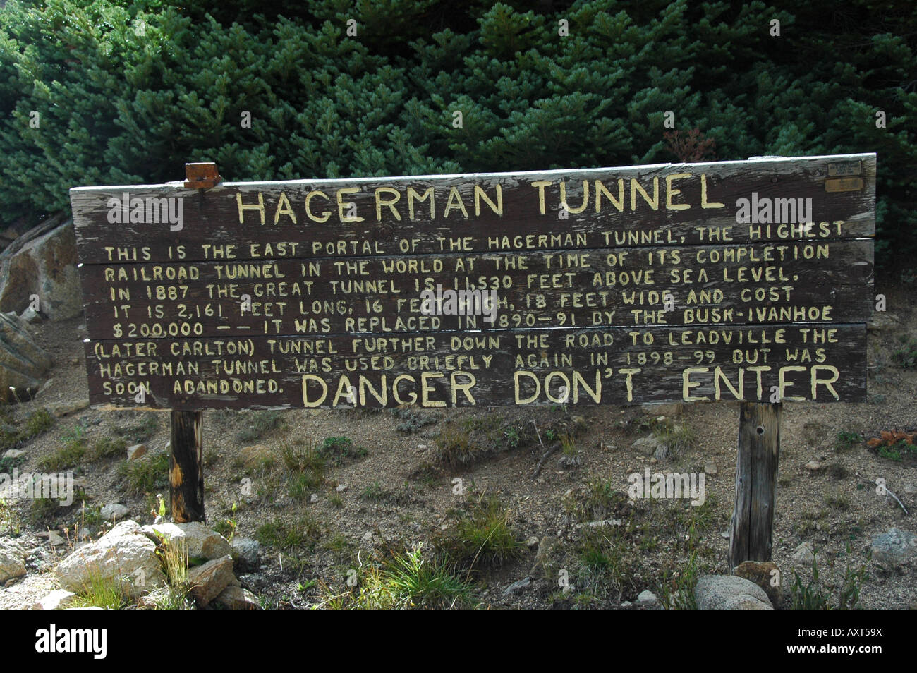 Warning /information sign near the entrance to the Hagerman Tunnel ...