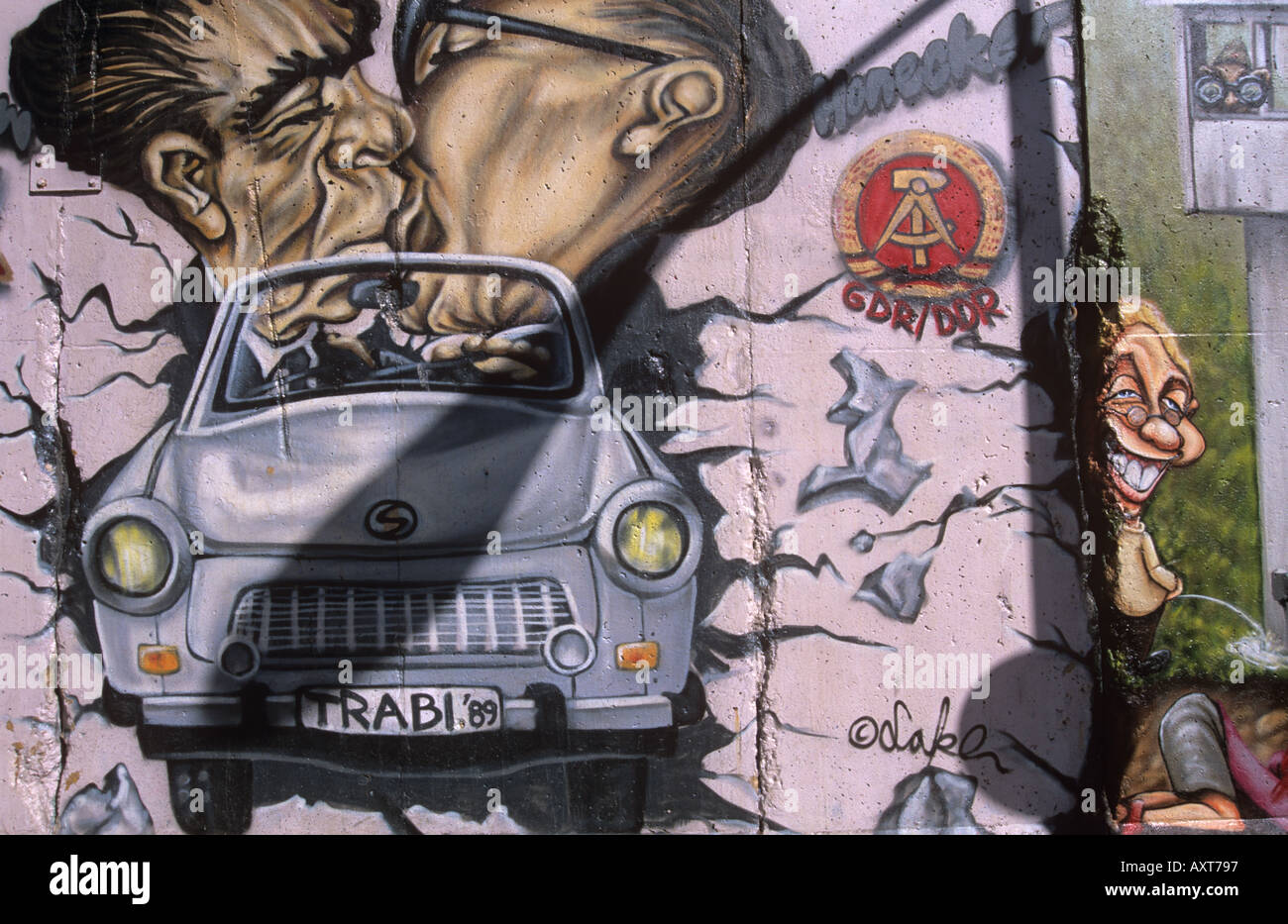 Painting of Erich Honecker and the Russian President Brezhnev on the ...