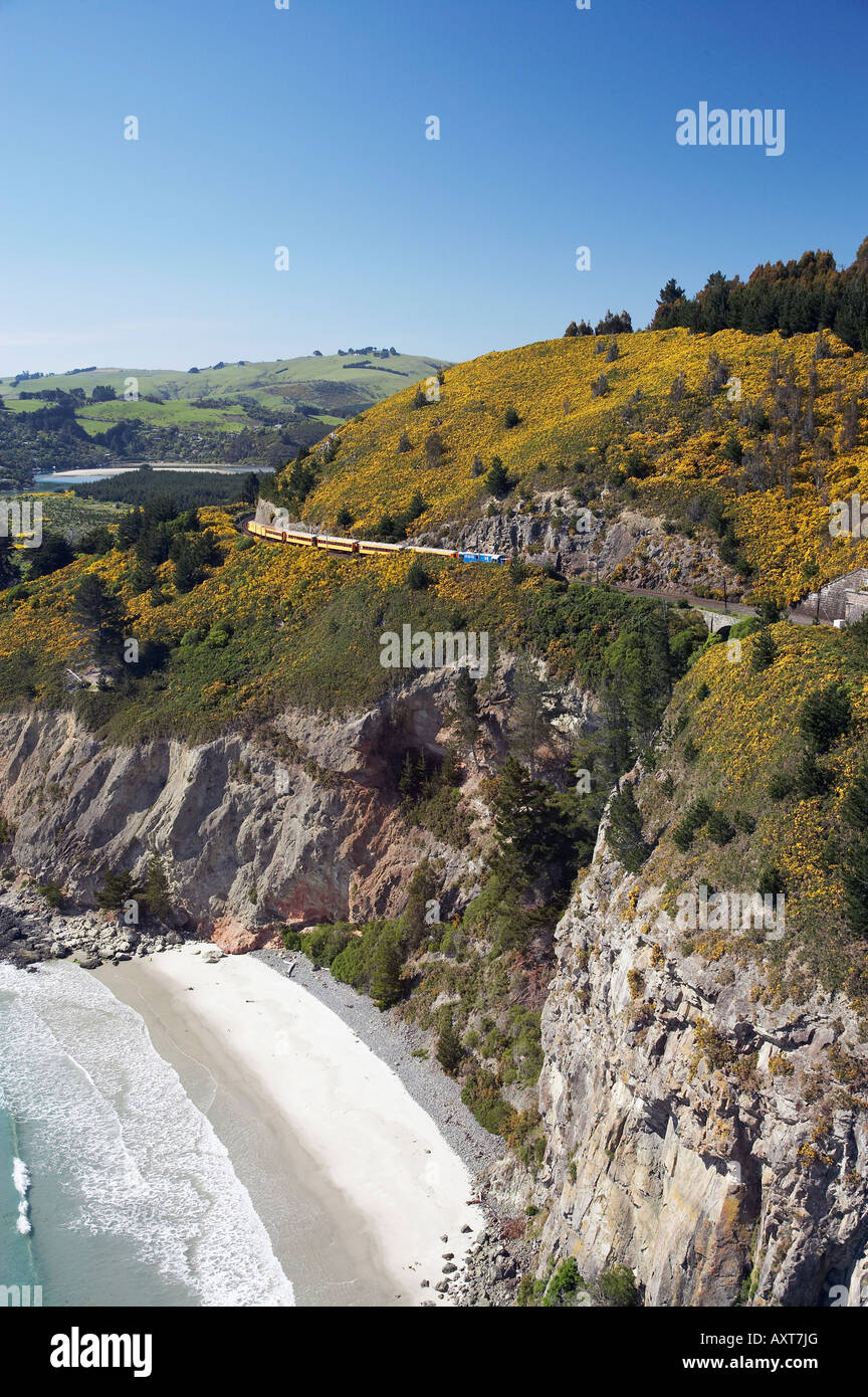 Seasider Train above Cliffs at Doctors Point near Dunedin South Island ...