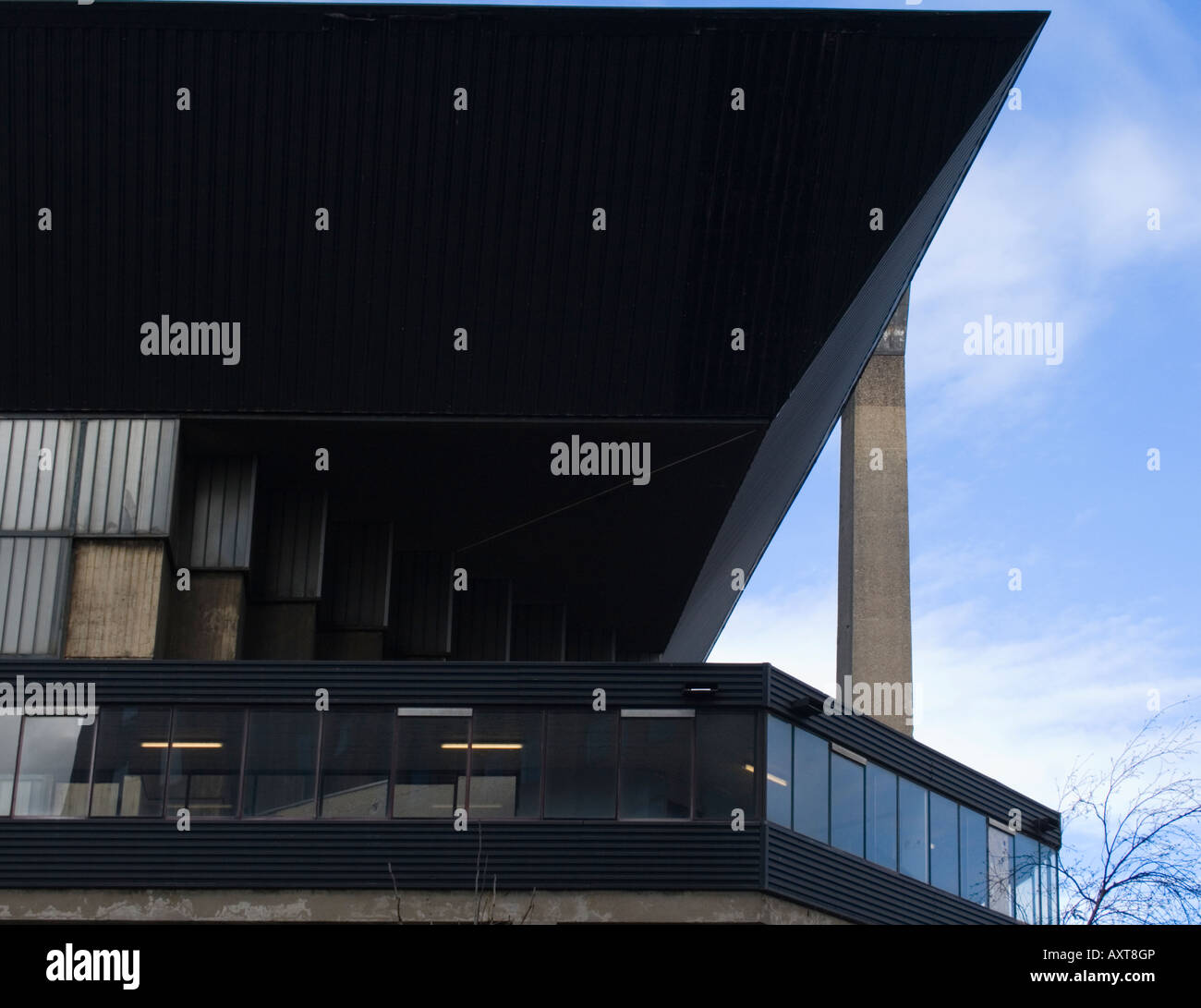 Exterior of the Leeds International Pool showing angular roof Stock ...