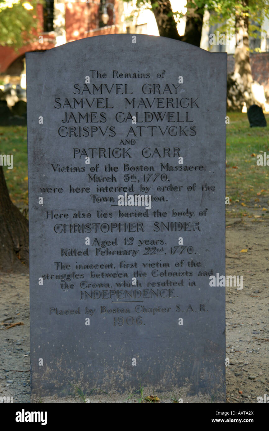 The headstone in the Old Granary Burial Ground marking the graves of ...