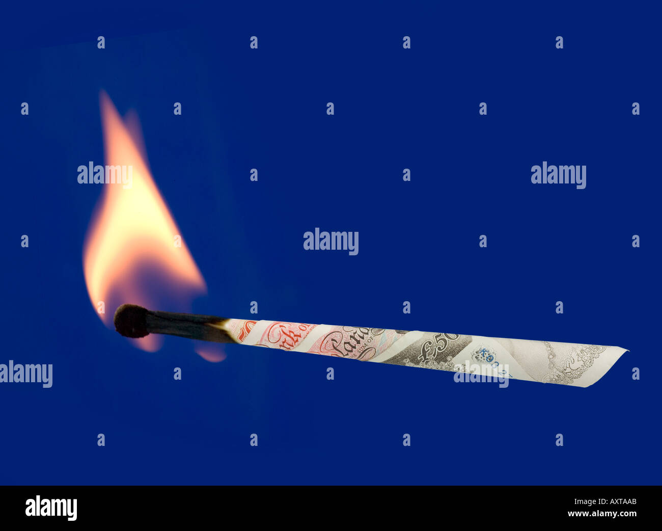 50 Fifty pound British bank note on fire lile a match Stock Photo - Alamy