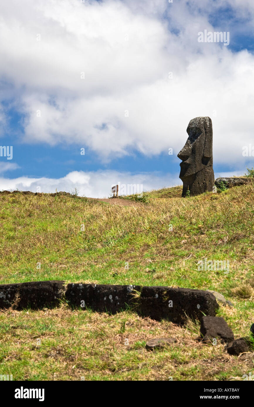 Moai in various stages of completion littered around the hillside of ...