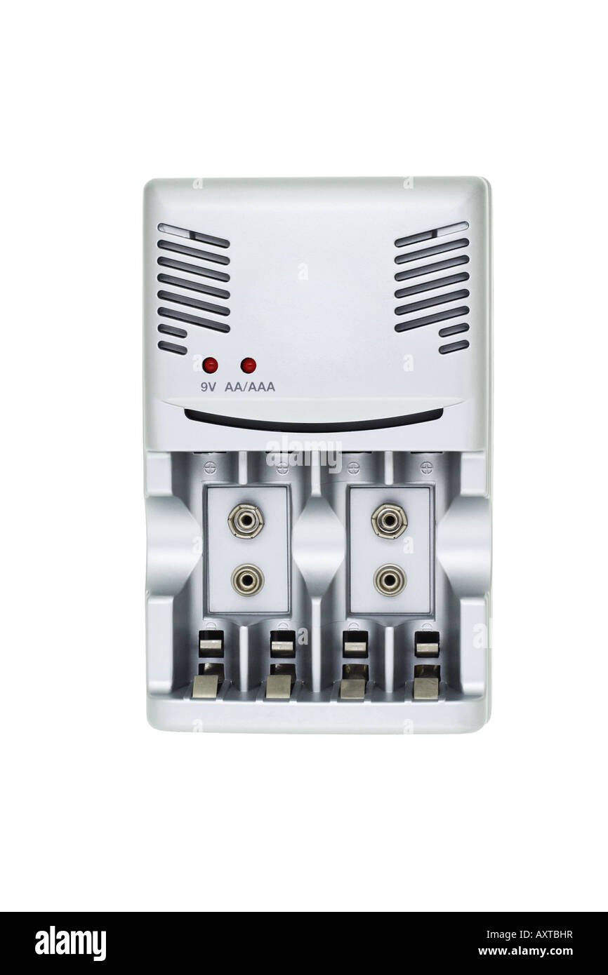 Multiple sizes battery charger on white background Stock Photo - Alamy