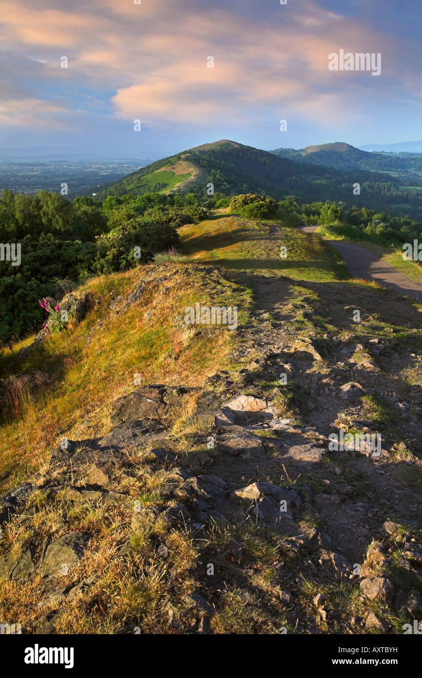 Looking south along the Malvern Hills from the lower slopes of ...