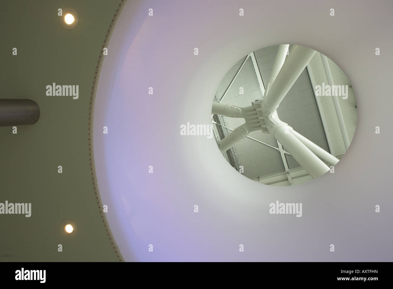 Abstract view of modern 40 metre high roof in landside Departures area ...