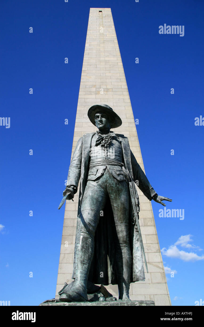 The Bunker Hill Monument towering above the statue to Colonel William ...