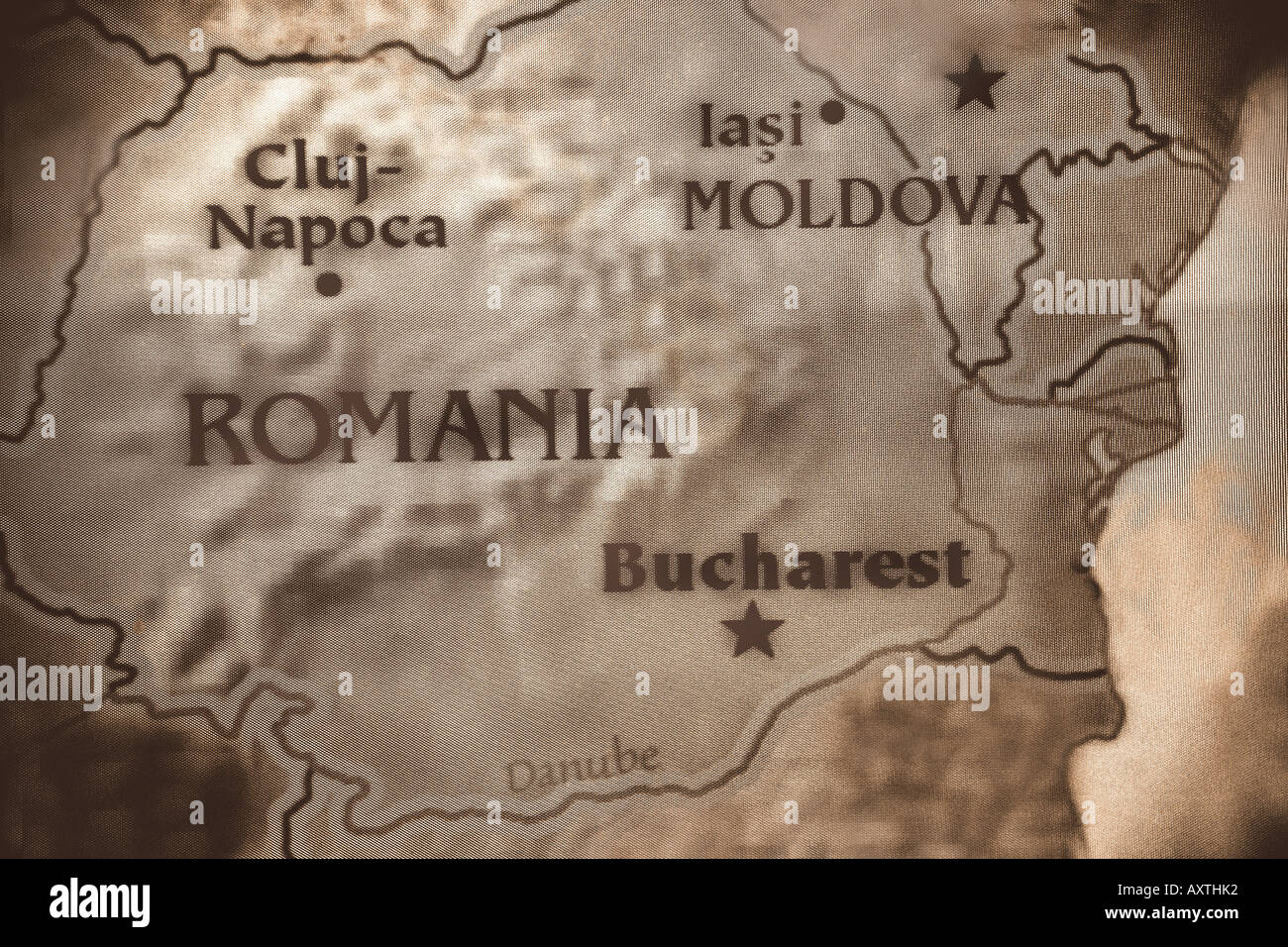 Close-up map of the country Romania located in eastern Europe Stock ...