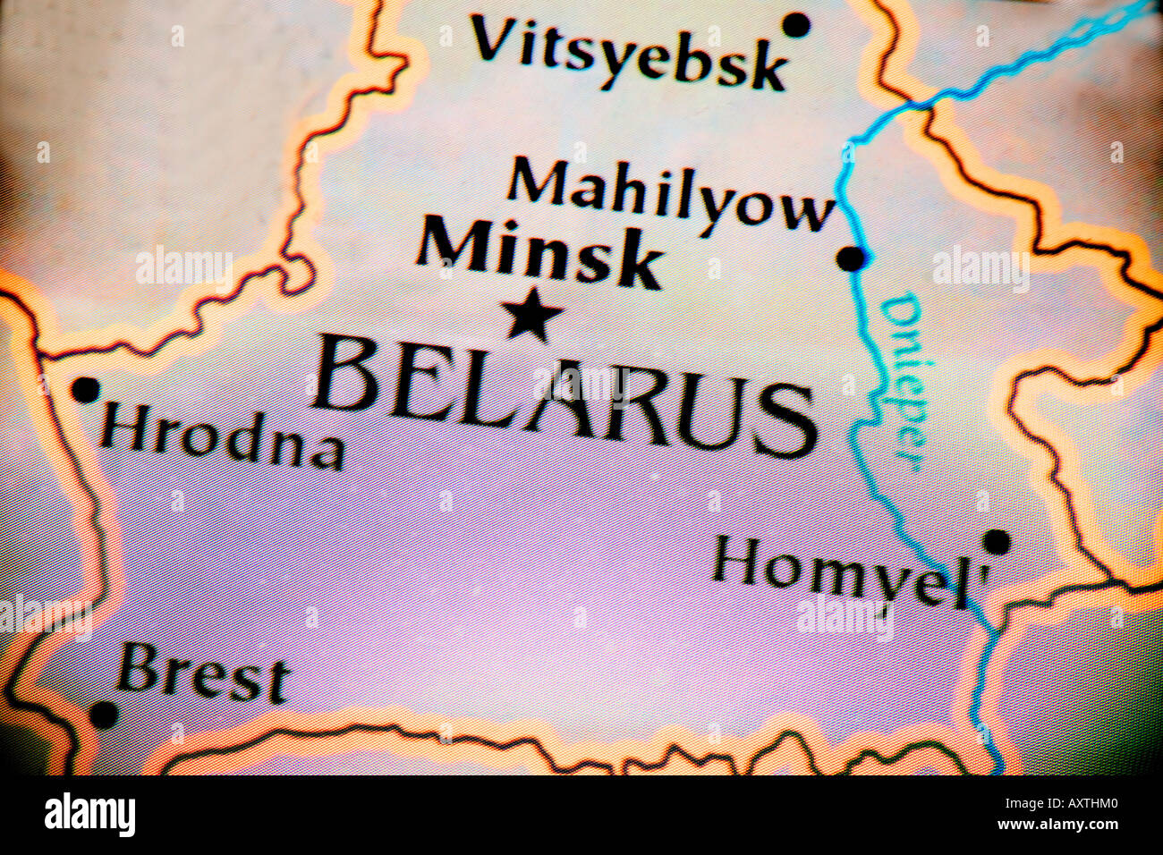 Close-up map of the country of Belarus in eastern Europe Stock Photo ...