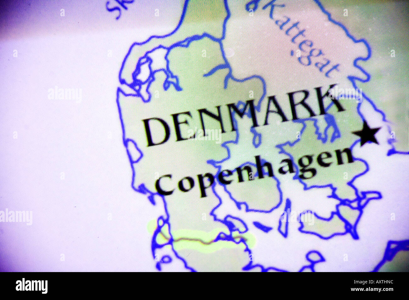 Close-up map of the country of Denmark in Europe Stock Photo - Alamy