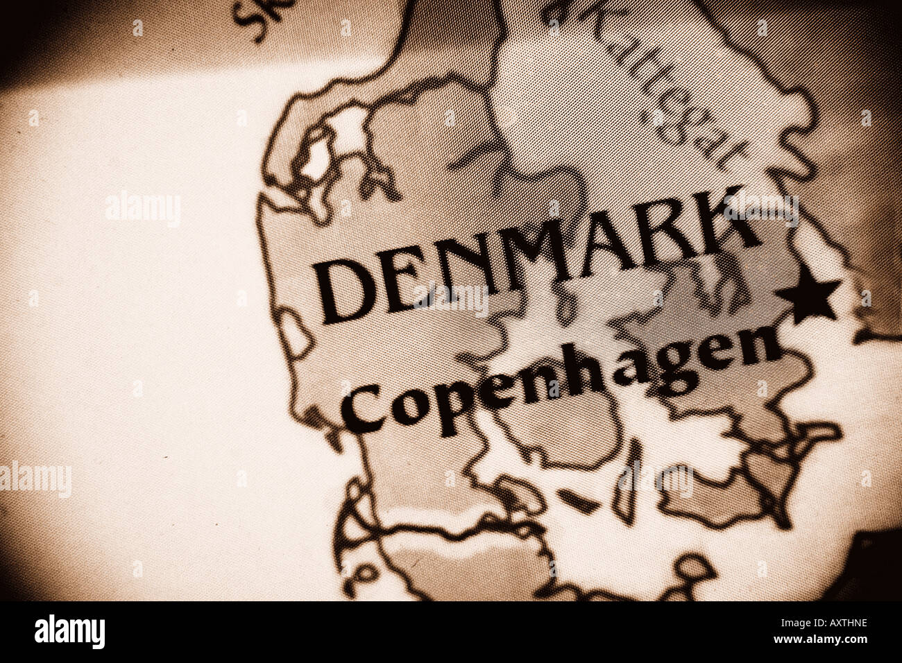 Close-up map of the country of Denmark in Europe Stock Photo - Alamy
